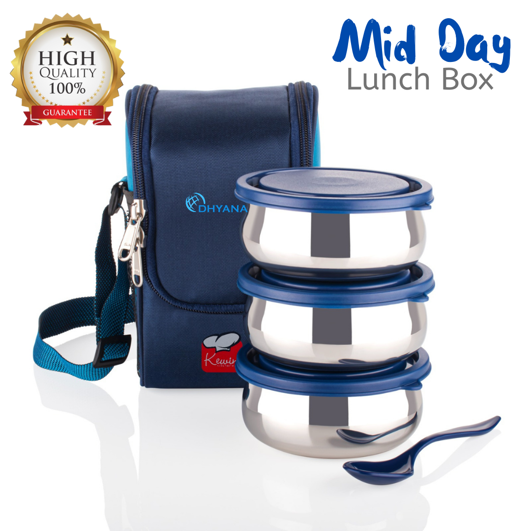 MidDay 3 Layer SS Tiffin with Bag | Leakproof Tiffin for Office, Kids ...